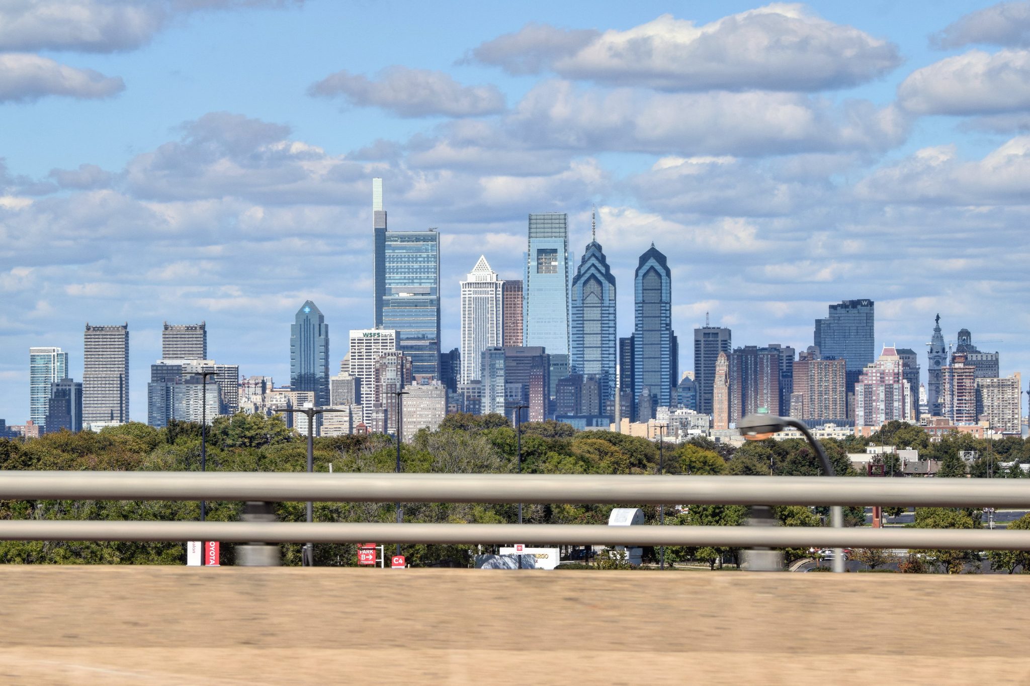 Observing the Rising Philadelphia Skyline from the I-95 South Over the ...