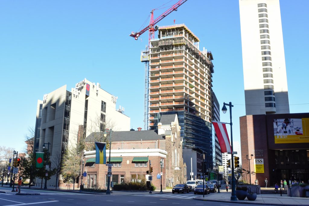Cladding Rises Neatly Halfway at One Cathedral Square at 1701 Race ...